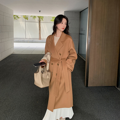 萨琪尼双面羊绒大衣女中长款过膝高级感双排扣气质显瘦羊毛外套