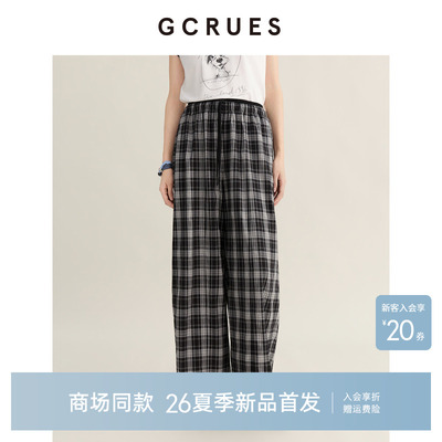 GCRUES格纹阔腿裤女夏季休闲宽松