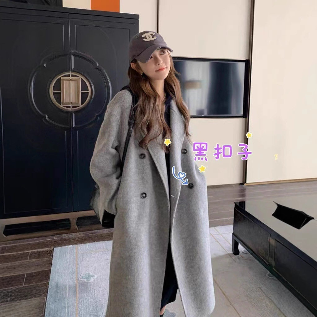 灰色韩系双面羊绒大衣女2026新款秋冬高级感小个子中长款羊毛外套