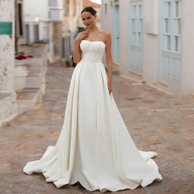 高级定制欧美时尚名模性感抹胸婚纱高端贵族宴会T台走秀礼服布舍