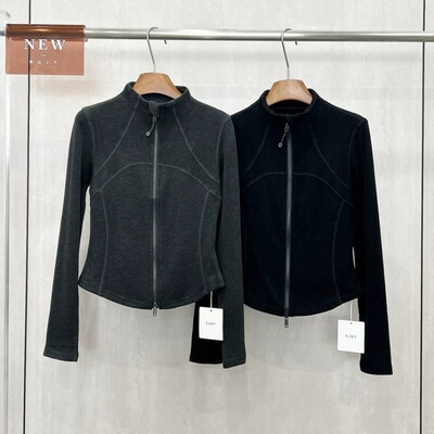 半高领德绒秋季长袖打底衫纯色鱼骨收腰双拉链开衫卫衣外套B8916