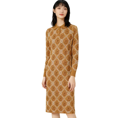 【D玛纳】提花连衣裙通勤风收腰翻领简约百搭DMA843/DMA1147