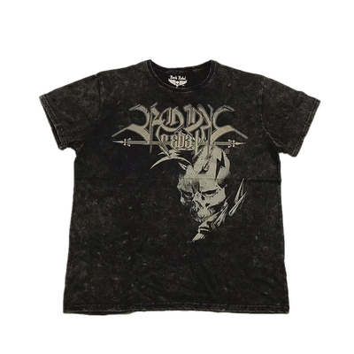 暗黑风骷髅印花短袖T恤男士圆领做旧水洗暗黑摇滚系周边包邮rock