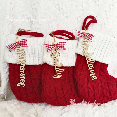 Christmas Stocking Name Tags定制圣诞节名字木牌圣诞袜装饰挂饰