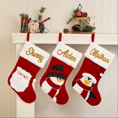 Personalized Plush Santa Christmas Stocking 圣诞袜定制名字