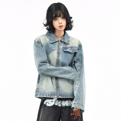 原创美式解构拼接水洗牛仔外套潮