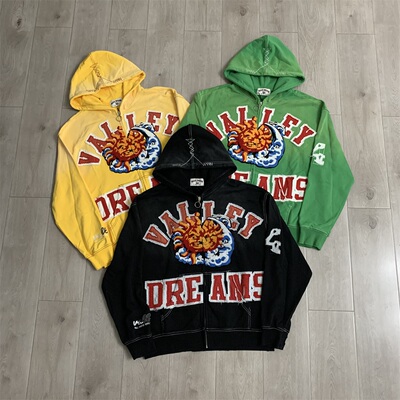 Vale Forever Sunny patch-detail Hoodie做旧破洞潮牌开衫帽衫