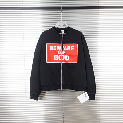 Grailz Project G/R'BEWAREOFGOD'标语印花拉链纯棉卫衣男女外套