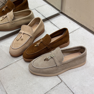 香港锁扣羊猄真皮一脚蹬乐福鞋