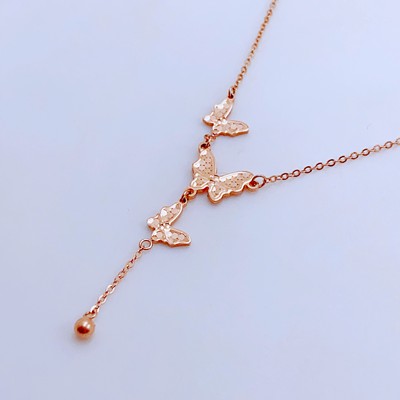 正品俄罗斯流苏蝴蝶项链纯14K玫瑰金彩金时尚链款Au585紫金