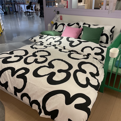 IKEA宜家 克利布卡 被套和枕套棉和粘胶纤维材质黑白圆形图案被罩