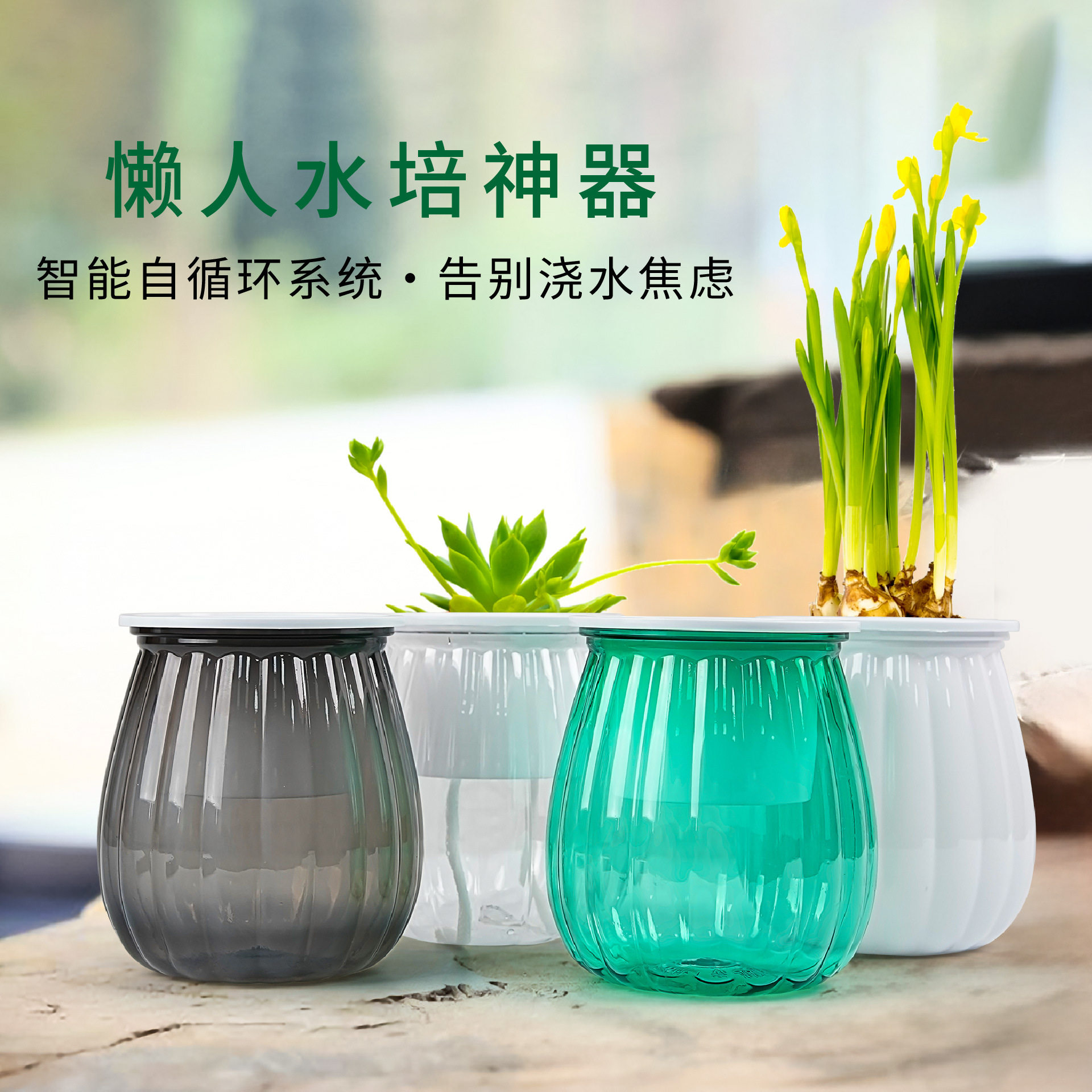 创意南瓜自吸水花盆水培发财树绿萝小绿植透明塑料办公桌面小花盆