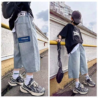 7857青少年牛仔裤童装夏款男女童薄款休闲裤七分裤大童