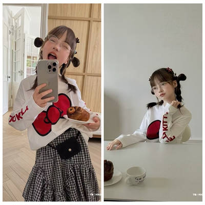 90021乔家长袖T恤衫童装秋款女童蝴蝶结体恤中大童