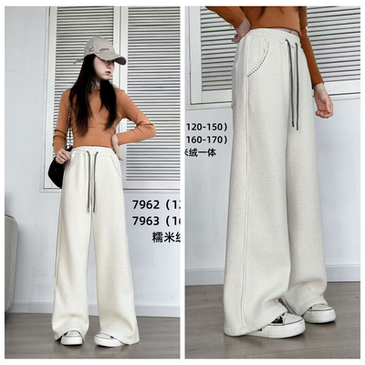 7963青少年糯米一体绒直筒裤童装秋冬款女童加绒休闲裤长裤大童