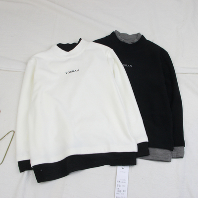 8827/8828德绒长袖T恤衫假两件童装秋冬款男女童保暖体恤中大童