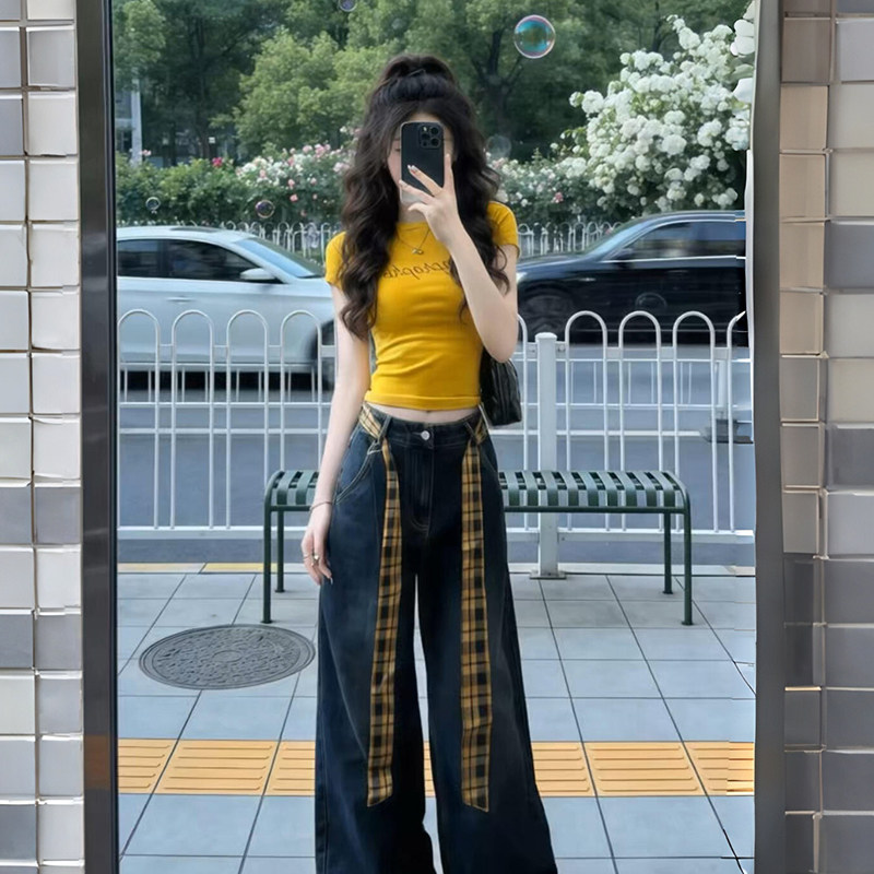 设计感小众正肩圆领纯棉短袖T恤女夏美式辣妹短款修身显瘦上衣服