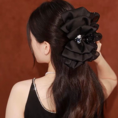 甜美布艺AB面头饰抓夹女2023新款发夹女后脑勺女盘发大号夹子发饰