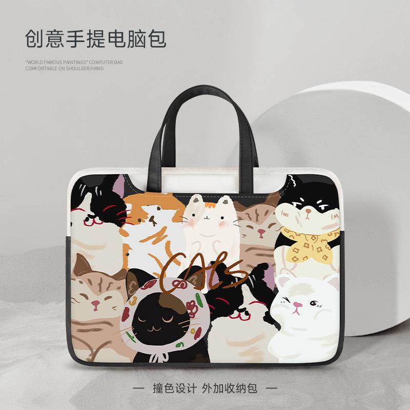 可爱狗狗手提笔记本电脑包女适用于联想小新air14/macbookpro15.6寸华为matebook13.3小米16寸原创设计女生17