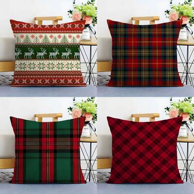 Christmas Plaid Pillow Case Sofa Living Room Bedroom Double-