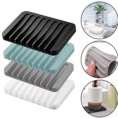 1-Pack Free Punch Silicone Soap Box Draining Holder Non-Slip