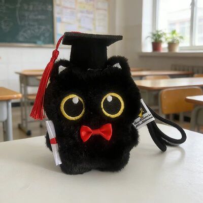 Dr. Black Cat Keychain Doctor Bear Plush Doll Pendant Backpa