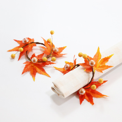 Halloween Harvest Decor Maple Leaf Napkin Rings, Holiday Can