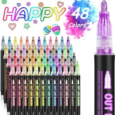 8/12/24 Colors Double Line Outline Pens, Self-Outline Metall