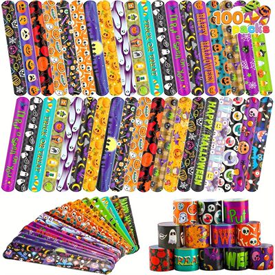 100 PCS Halloween Slap Bracelets for Kids, Halloween Bracele