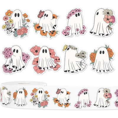500Pcs Halloween Stickers 8 Designs Floral Ghost Decals Cute