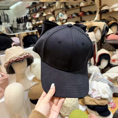 3.11东大门韩国YOLO新款纯色背面超大蝴蝶结鸭舌帽