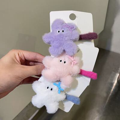 10.11韩国东大门baket发饰可爱毛绒公仔发夹鸭嘴夹针织发圈头绳