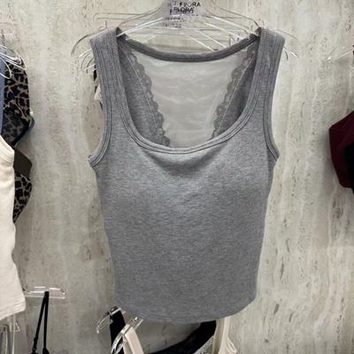 9.18韩国东大门flora纯色简约宽肩带背心蕾丝美背百搭