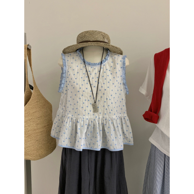 百搭温柔甜美撞色碎花无袖衬衫