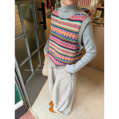 韩系叠穿细针费尔岛针织背心马甲