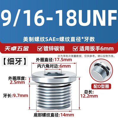 SAE系列镀锌/304不锈钢碳钢美制内六角带0圈密封法兰堵头40N5zj72