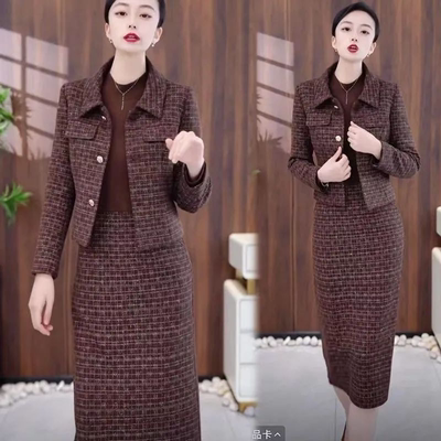 小香风套装连衣裙2025新款女春秋大码爆款高级感入秋穿搭一整套潮