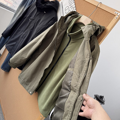 户外冲锋三合一可拆卸加厚摇粒绒内胆工装棉服连帽拉链外套50419