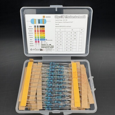 300PCS 600PCS 1/4W金属膜电阻样品包1%精度30种常用阻值每种阻值