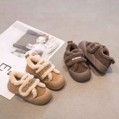 真皮加绒面包鞋美拉德色系潮童