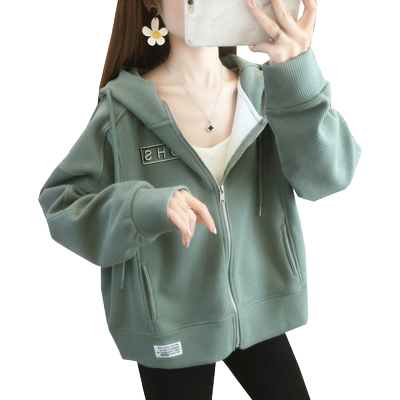 慵懒风短款华夫格外套女