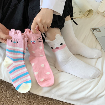 提耳袜子女日系可爱秋季配平板小白鞋ins潮百搭中筒袜吸汗透气袜