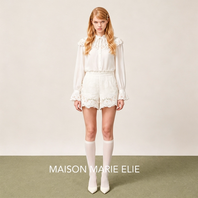 MaisonMarieElie【琉光花畔】花卉钉珠镂空刺绣短裤EM26C1R00420