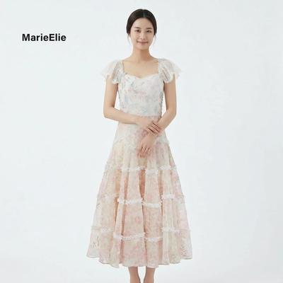 法式甜美蕾丝碎花蛋糕连衣裙