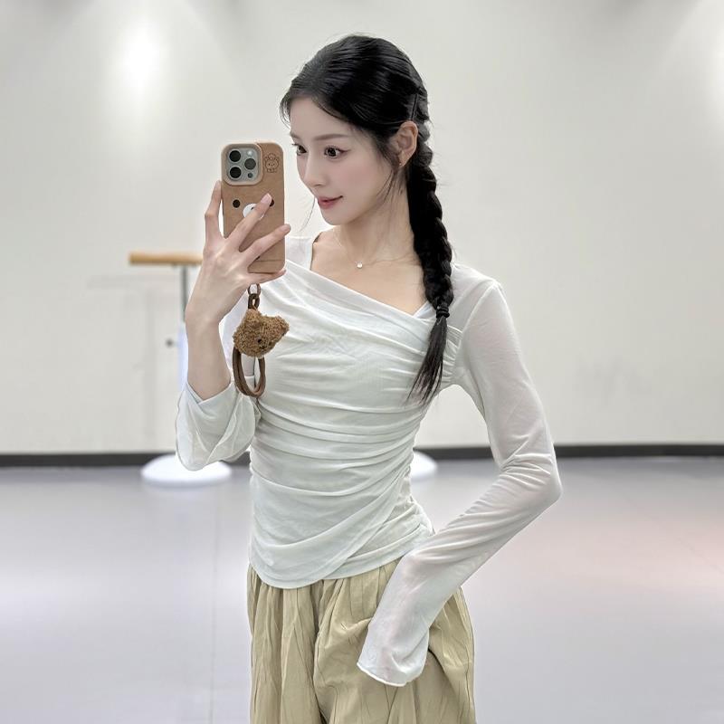 舞上衣长袖身韵瑜伽纱衣演出服网纱普拉提古典舞服装练功修身中国