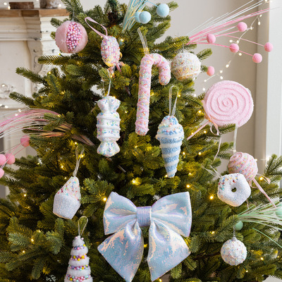 圣诞装饰品亮片蝴蝶结粉色挂件