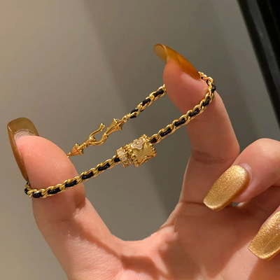 贵气名媛风拉丝腰筒黑金coco手链