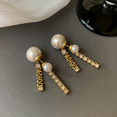前后款珍珠锆石耳环小众高级