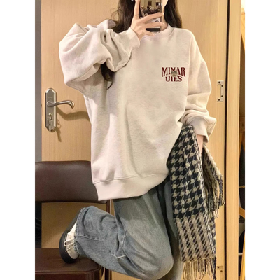 巨好看的无帽圆领卫衣女秋冬上衣