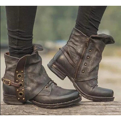 Large-size retro square-toe women's leather boots 女式皮靴